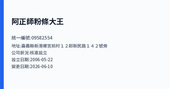 阿正師粉條大王的照片-統編 09582554(嘉義縣) 公司登記資料與營業項目詳細圖表