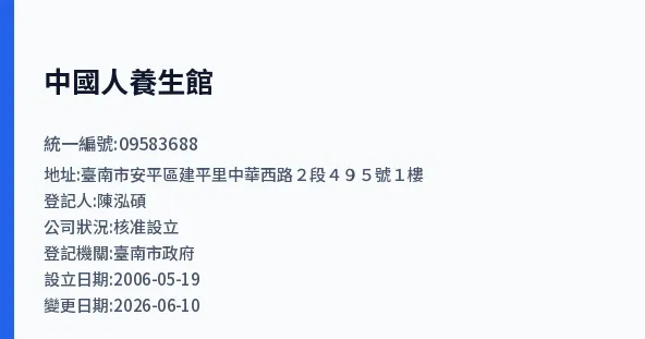 中國人養生館的照片-統編 09583688(臺南市) 公司登記資料與營業項目詳細圖表