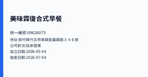 美味霖復合式早餐的照片-統編 09626075(新竹縣) 公司登記資料與營業項目詳細圖表