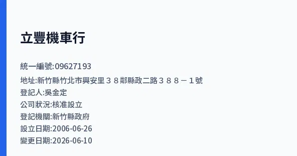 立豐機車行的照片-統編 09627193(新竹縣) 公司登記資料與營業項目詳細圖表