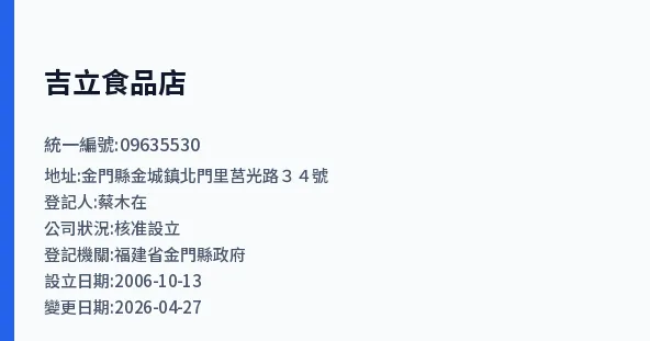 吉立食品店的照片-統編 09635530(金門縣) 公司登記資料與營業項目詳細圖表