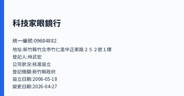 科技家眼鏡行的照片-統編 09684882(新竹縣) 公司登記資料與營業項目詳細圖表
