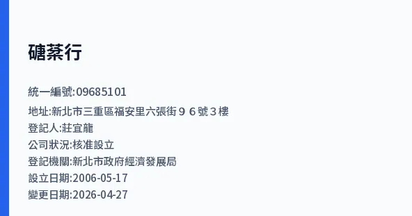 磄棻行的照片-統編 09685101(新北市) 公司登記資料與營業項目詳細圖表