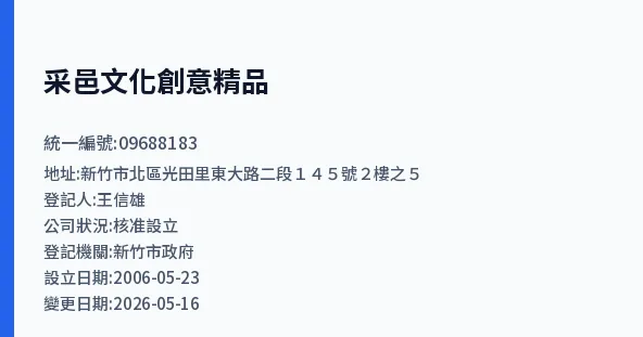 采邑文化創意精品的照片-統編 09688183(新竹市) 公司登記資料與營業項目詳細圖表