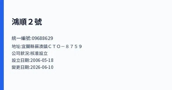 鴻順2號的照片-統編 09688629(宜蘭縣) 公司登記資料與營業項目詳細圖表