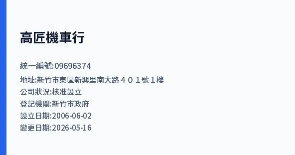 高匠機車行的照片-統編 09696374(新竹市) 公司登記資料與營業項目詳細圖表