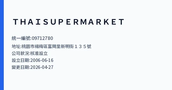 THAISUPERMARKET的照片-統編 09712780(桃園市) 公司登記資料與營業項目詳細圖表