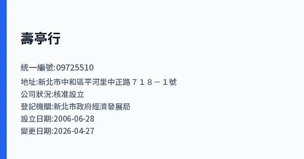 壽亭行的照片-統編 09725510(新北市) 公司登記資料與營業項目詳細圖表