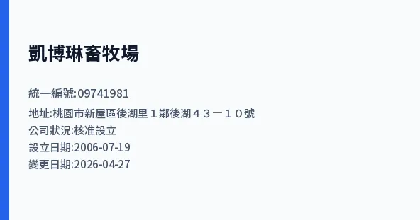 凱博琳畜牧場的照片-統編 09741981(桃園市) 公司登記資料與營業項目詳細圖表
