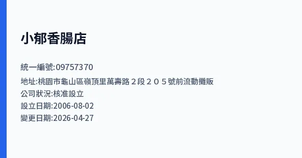小郁香腸店的照片-統編 09757370(桃園市) 公司登記資料與營業項目詳細圖表
