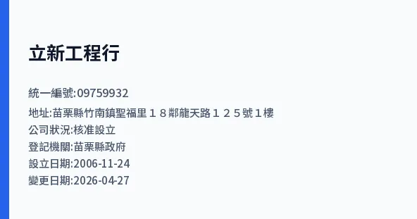 立新工程行的照片-統編 09759932(苗栗縣) 公司登記資料與營業項目詳細圖表