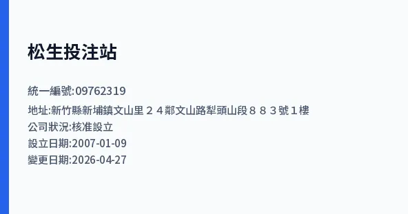 松生投注站的照片-統編 09762319(新竹縣) 公司登記資料與營業項目詳細圖表