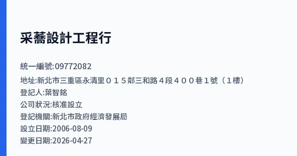 采蕎設計工程行的照片-統編 09772082(新北市) 公司登記資料與營業項目詳細圖表