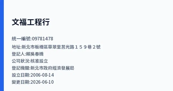 文福工程行的照片-統編 09781478(新北市) 公司登記資料與營業項目詳細圖表