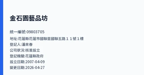 金石園藝品坊的照片-統編 09803705(花蓮縣) 公司登記資料與營業項目詳細圖表