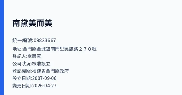 南黛美而美的照片-統編 09823667(金門縣) 公司登記資料與營業項目詳細圖表