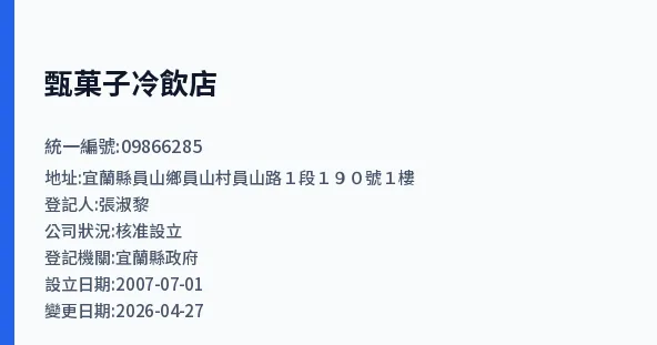 甄菓子冷飲店的照片-統編 09866285(宜蘭縣) 公司登記資料與營業項目詳細圖表