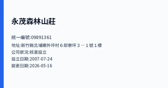 永茂森林山莊的照片-統編 09891361(新竹縣) 公司登記資料與營業項目詳細圖表