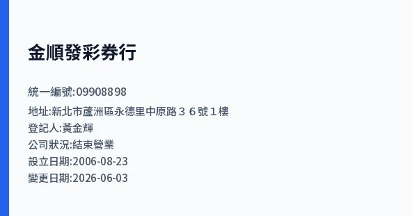 金順發彩券行的照片-統編 09908898(新北市) 公司登記資料與營業項目詳細圖表