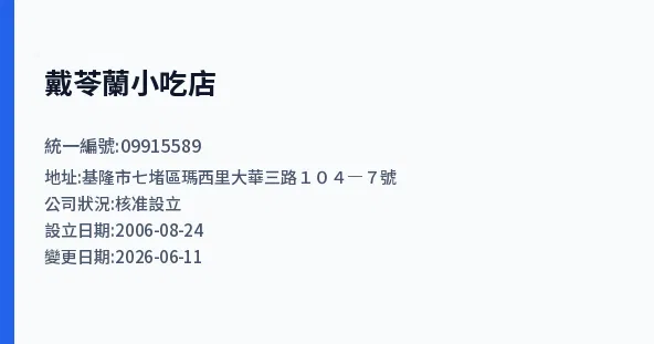 戴苓蘭小吃店的照片-統編 09915589(基隆市) 公司登記資料與營業項目詳細圖表