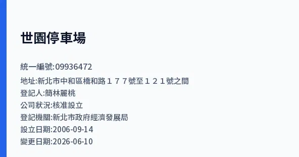 世園停車場的照片-統編 09936472(新北市) 公司登記資料與營業項目詳細圖表
