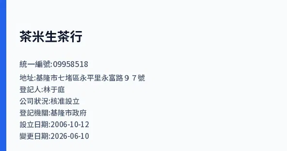 茶米生茶行的照片-統編 09958518(基隆市) 公司登記資料與營業項目詳細圖表