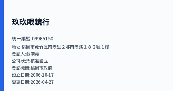 玖玖眼鏡行的照片-統編 09965150(桃園市) 公司登記資料與營業項目詳細圖表