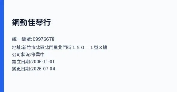 鋼勤佳琴行的照片-統編 09976678(新竹市) 公司登記資料與營業項目詳細圖表