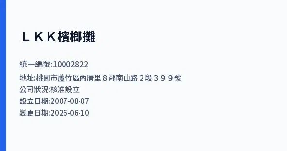 LKK檳榔攤的照片-統編 10002822(桃園市) 公司登記資料與營業項目詳細圖表