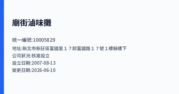 廟街滷味攤的照片-統編 10005829(新北市) 公司登記資料與營業項目詳細圖表
