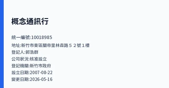 概念通訊行的照片-統編 10018985(新竹市) 公司登記資料與營業項目詳細圖表