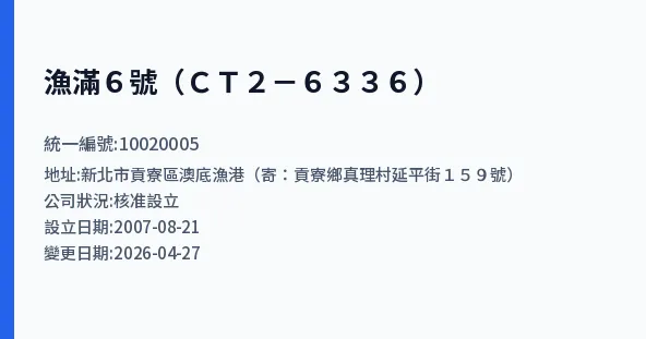 漁滿6號(CT2-6336)的照片-統編 10020005(新北市) 公司登記資料與營業項目詳細圖表