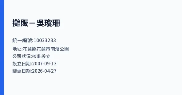 攤販-吳瓊珊的照片-統編 10033233(花蓮縣) 公司登記資料與營業項目詳細圖表