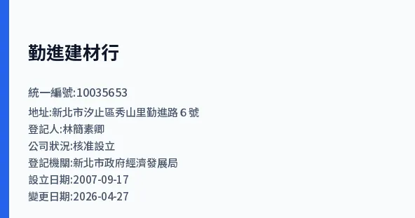 勤進建材行的照片-統編 10035653(新北市) 公司登記資料與營業項目詳細圖表
