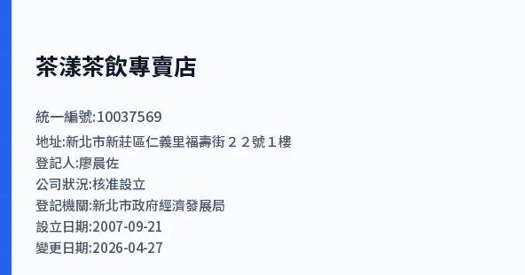 茶漾茶飲專賣店的照片-統編 10037569(新北市) 公司登記資料與營業項目詳細圖表
