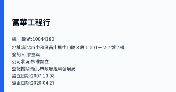 富華工程行的照片-統編 10044180(新北市) 公司登記資料與營業項目詳細圖表