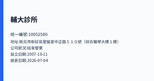 輔大診所的照片-統編 10052580(新北市) 公司登記資料與營業項目詳細圖表