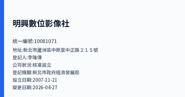 明興數位影像社的照片-統編 10081071(新北市) 公司登記資料與營業項目詳細圖表
