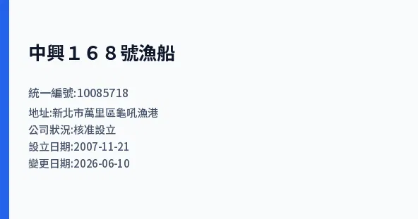 中興168號漁船的照片-統編 10085718(新北市) 公司登記資料與營業項目詳細圖表
