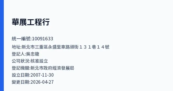 華展工程行的照片-統編 10091633(新北市) 公司登記資料與營業項目詳細圖表