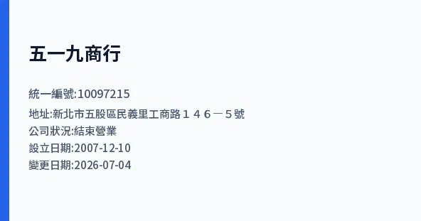 五一九商行的照片-統編 10097215(新北市) 公司登記資料與營業項目詳細圖表