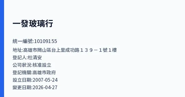 一發玻璃行的照片-統編 10109155(高雄市) 公司登記資料與營業項目詳細圖表