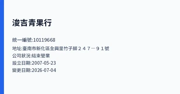 浚吉青果行的照片-統編 10119668(臺南市) 公司登記資料與營業項目詳細圖表