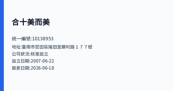 合十美而美的照片-統編 10138953(臺南市) 公司登記資料與營業項目詳細圖表