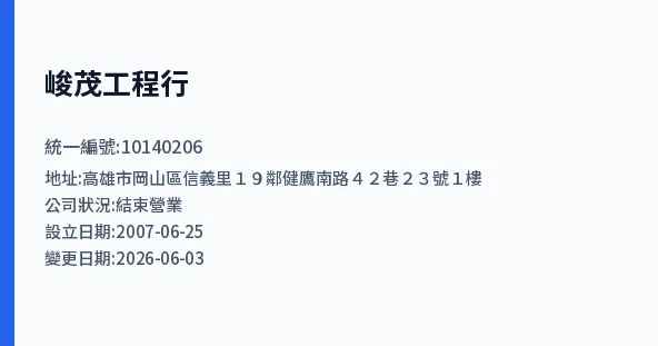 峻茂工程行的照片-統編 10140206(高雄市) 公司登記資料與營業項目詳細圖表