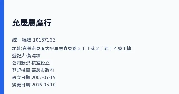 允晟農產行的照片-統編 10157162(嘉義市) 公司登記資料與營業項目詳細圖表