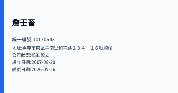 詹壬畜的照片-統編 10170643(嘉義市) 公司登記資料與營業項目詳細圖表