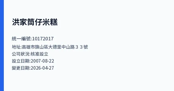 洪家筒仔米糕的照片-統編 10172017(高雄市) 公司登記資料與營業項目詳細圖表