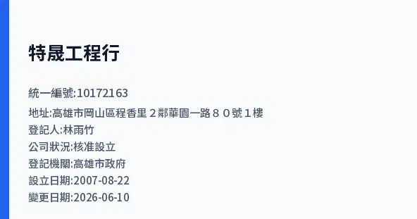 特晟工程行的照片-統編 10172163(高雄市) 公司登記資料與營業項目詳細圖表