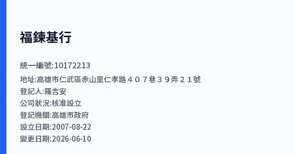 福鍊基行的照片-統編 10172213(高雄市) 公司登記資料與營業項目詳細圖表
